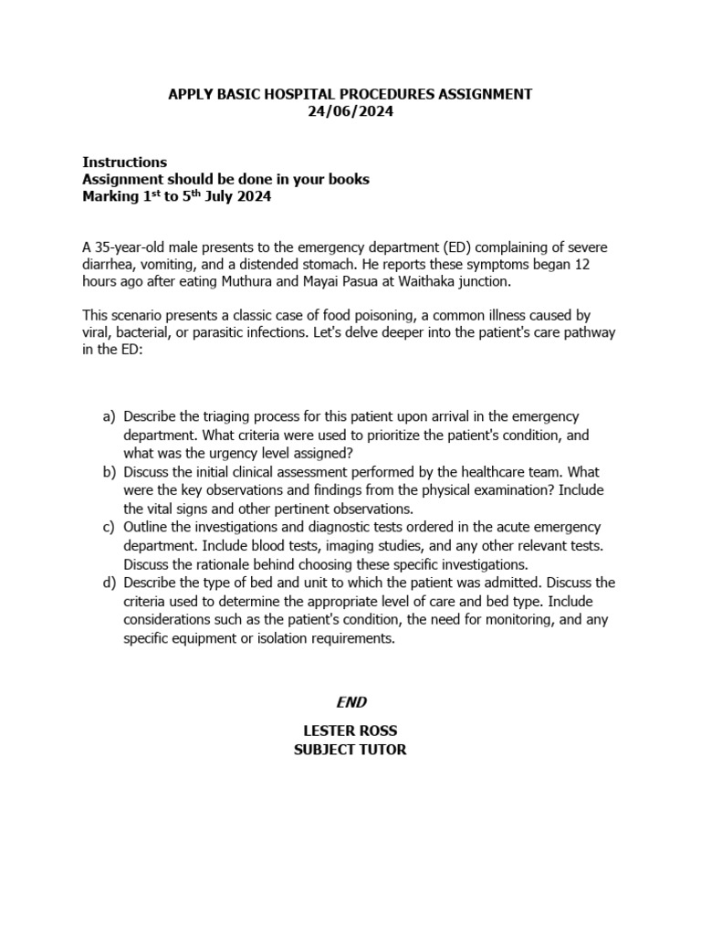 Apply Basic Hospital Procedures Assignment | PDF