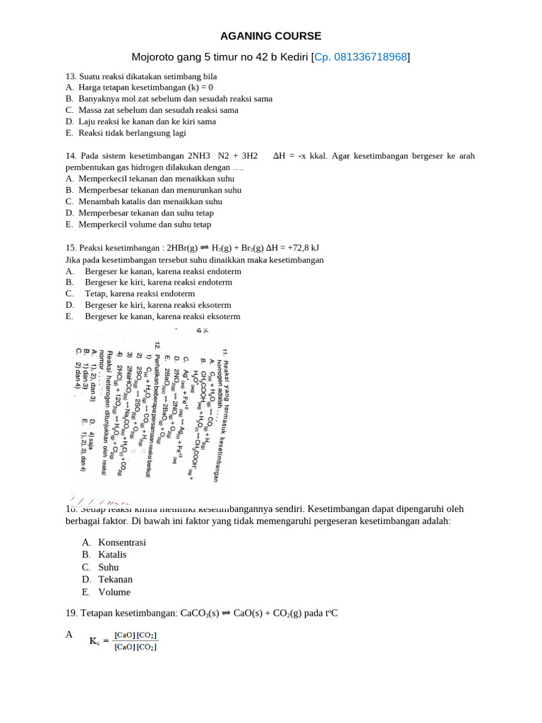 Soal Kimia 2 Kesetimbangan Kimia | PDF