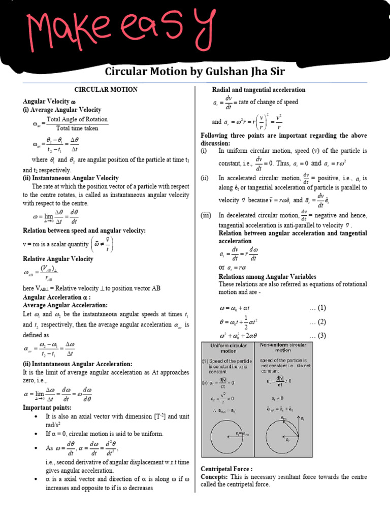 Circular+wpe+com+rotation Short Notes | PDF | Acceleration | Velocity