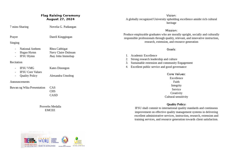 Flag Raising Ceremony Program | PDF | Leadership