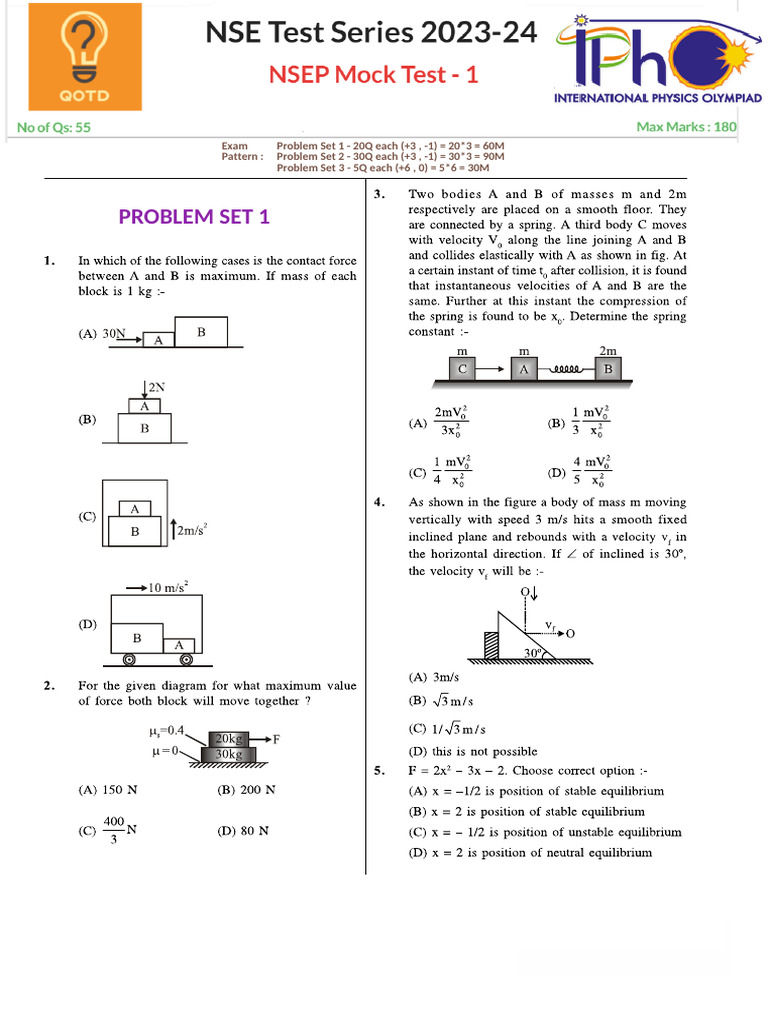 NSEP - 2023-24 - FST-1 With Soln @QOTDforOlympiaddds | PDF