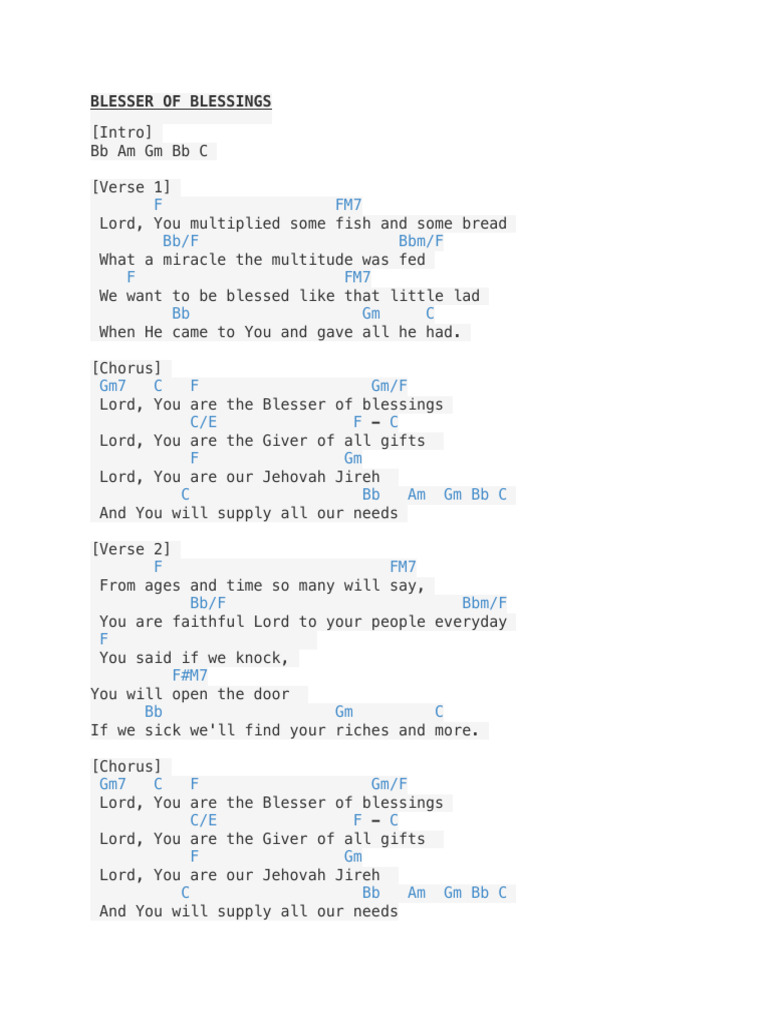 Blesser of Blessings Chords | PDF