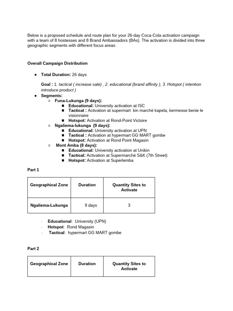 Coca-Cola 26-Day Activation Plan | PDF | Brand | Business Process