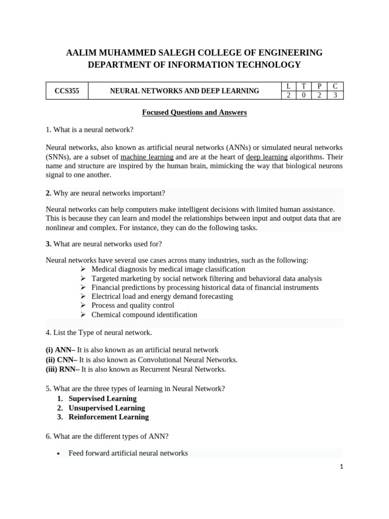 NNDL Focused Question-Updated | PDF | Deep Learning | Machine Learning