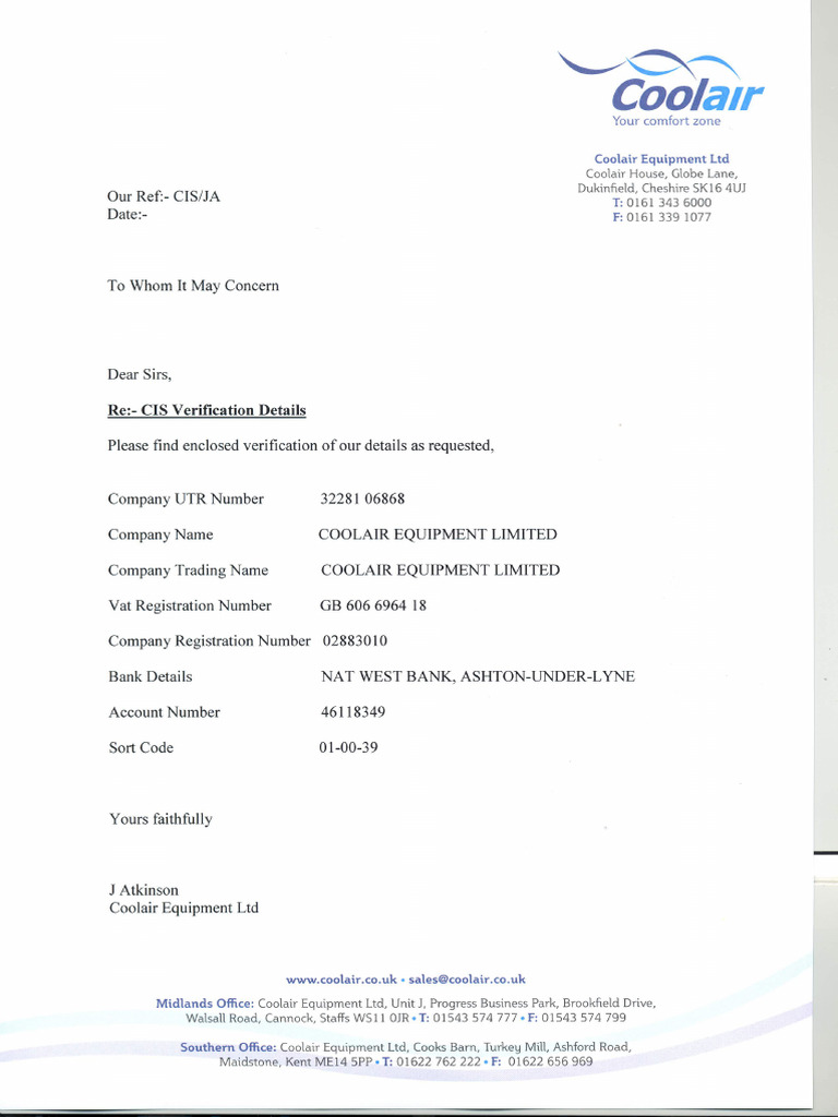 CIS Bank Details Letter | PDF