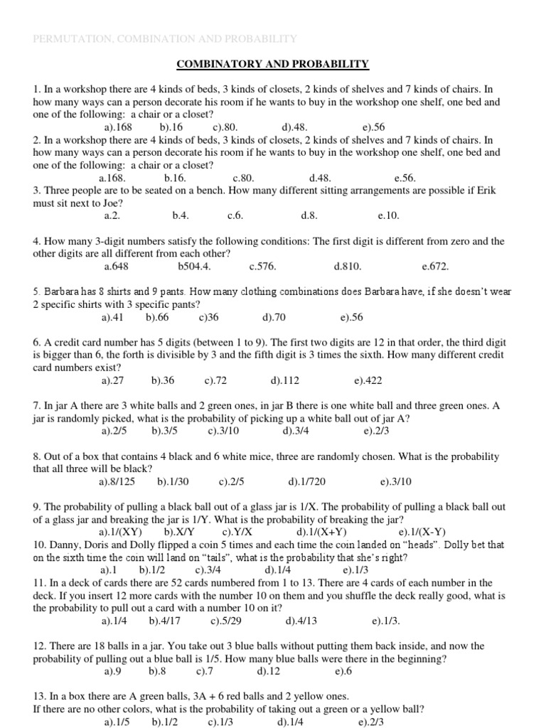 Probability, Permutation and Combination | PDF | Odds | Vertex (Geometry)