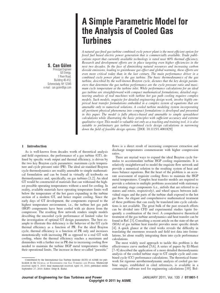 A Simple Parametric Model for the Analysis of Cooled Gas Turbines | PDF ...