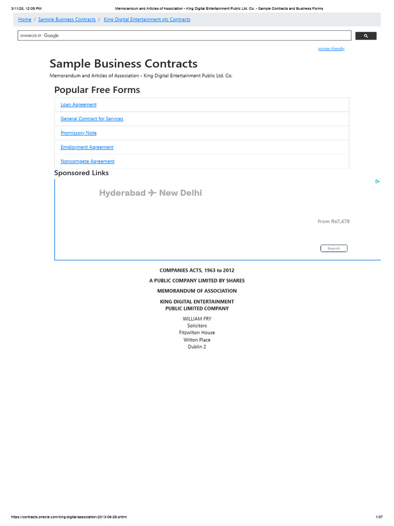 RBK Memorandum and Articles of Association - King Digital Entertainment ...