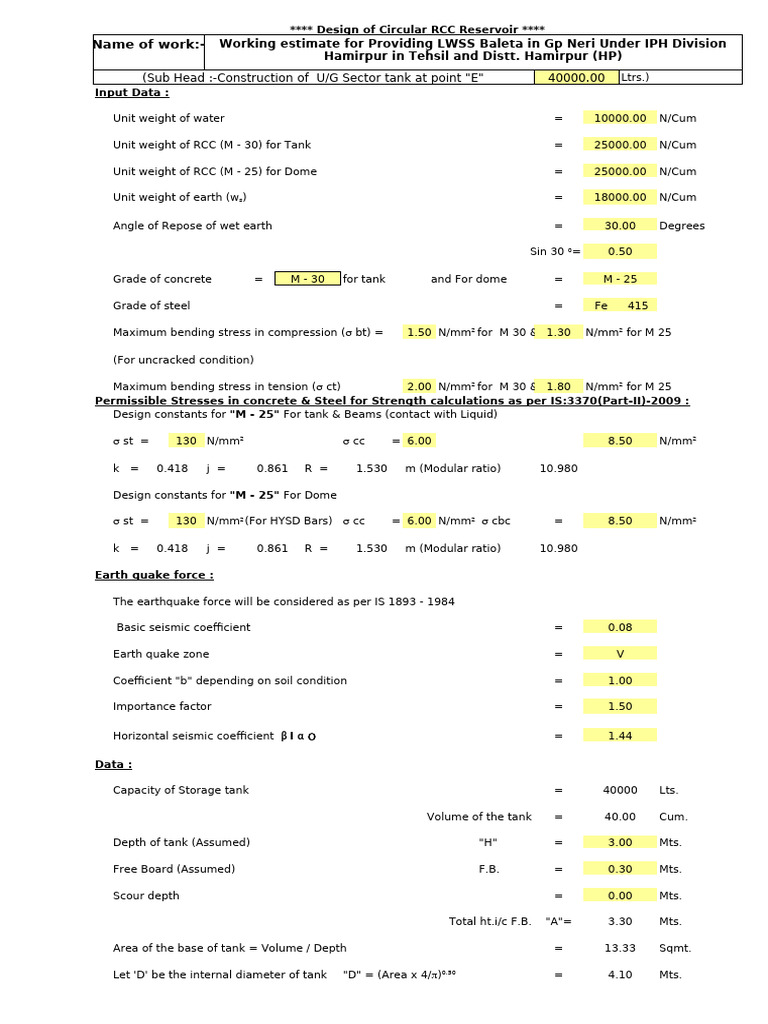 RCC U.G Circular Tank 40000 LTR | PDF | Beam (Structure) | Building ...