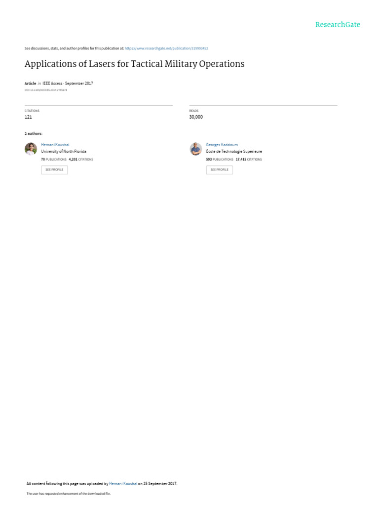 Applications of Lasers For Tactical Military Operations: IEEE Access September 2017 | PDF ...