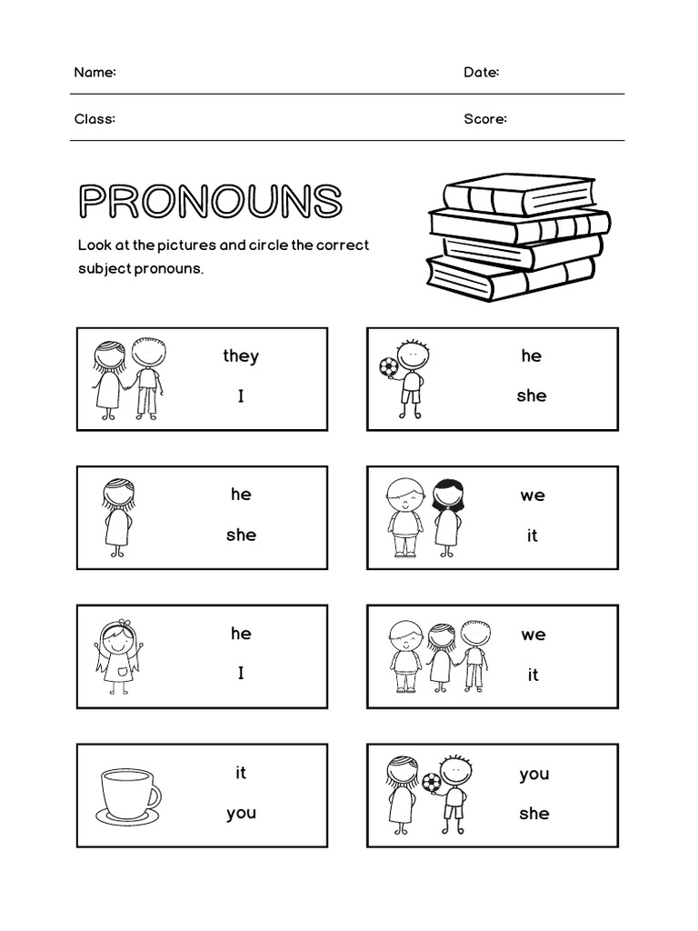Subject Pronouns Worksheets in Black and White Greyscale Style | PDF ...