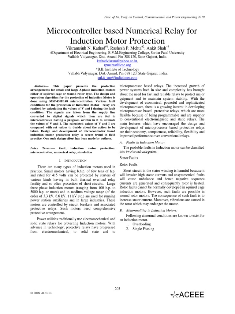 Microcontroller Based Numerical Relay For Induction Motor Protection ...