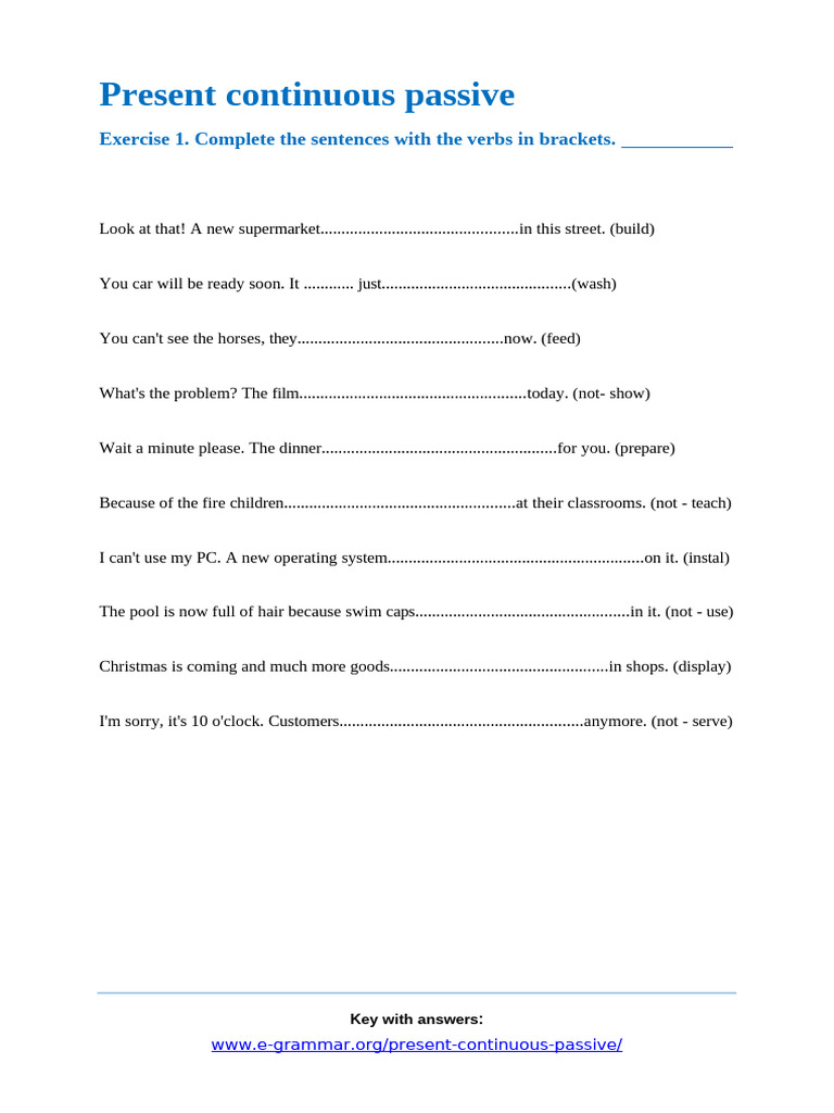 Present Continuous Passive Exercise 1 (2) | PDF