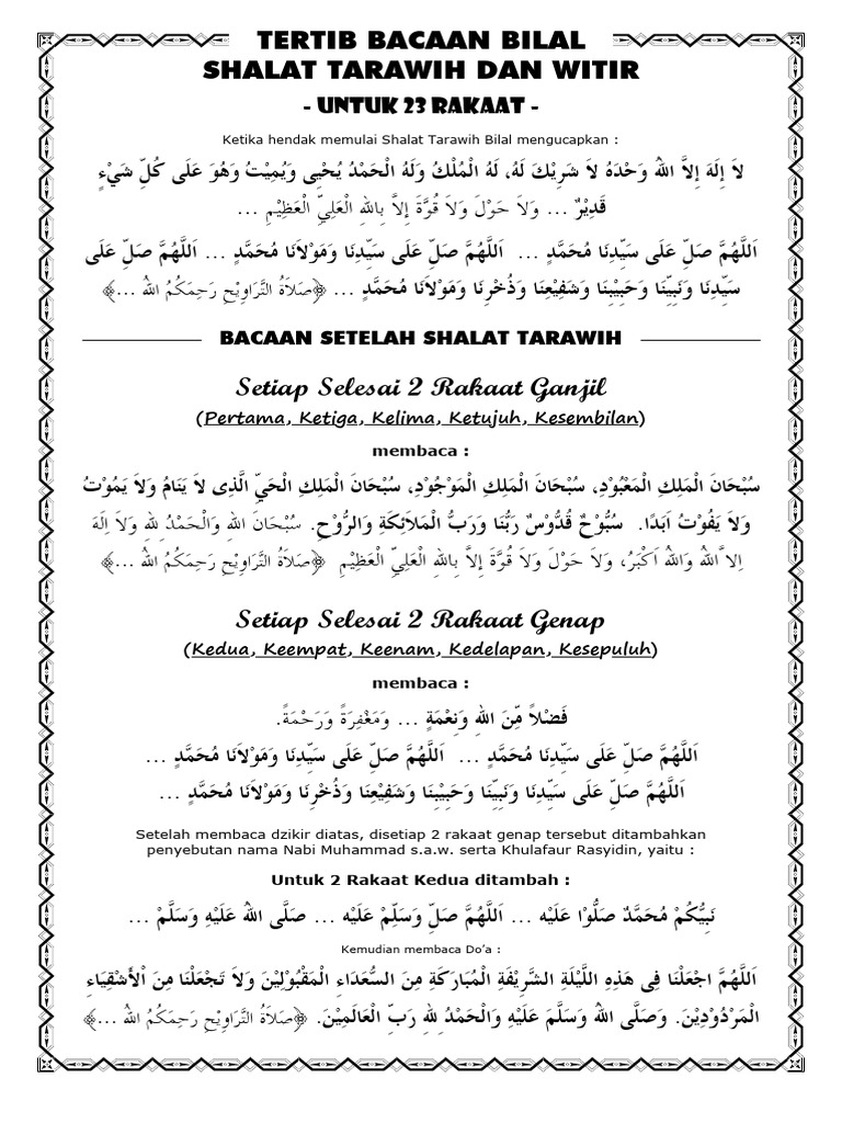 Bacaan Bilal Shalat Tarawih 20 Rakaat | PDF
