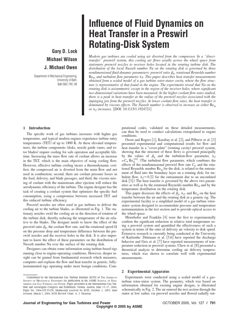 Influence of Fluis Dynamics On Heat Transfer in A Preswirl Rotating ...