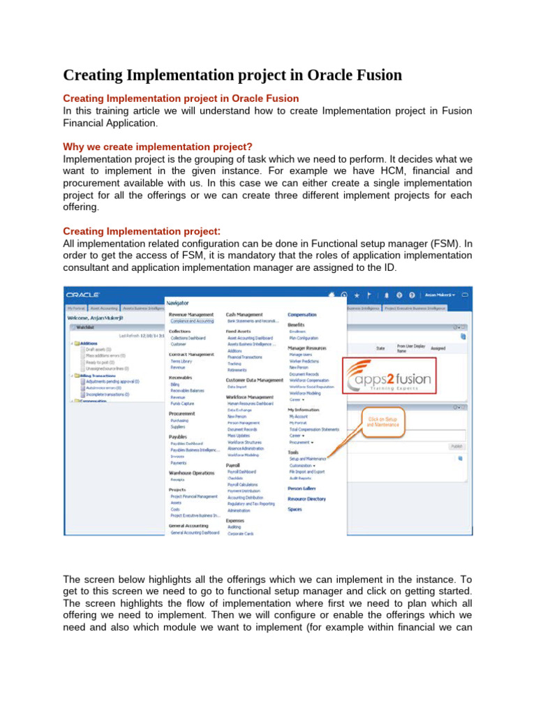 Creating Implementation Project in Oracle Fusion | PDF | System Software | Computer Programming