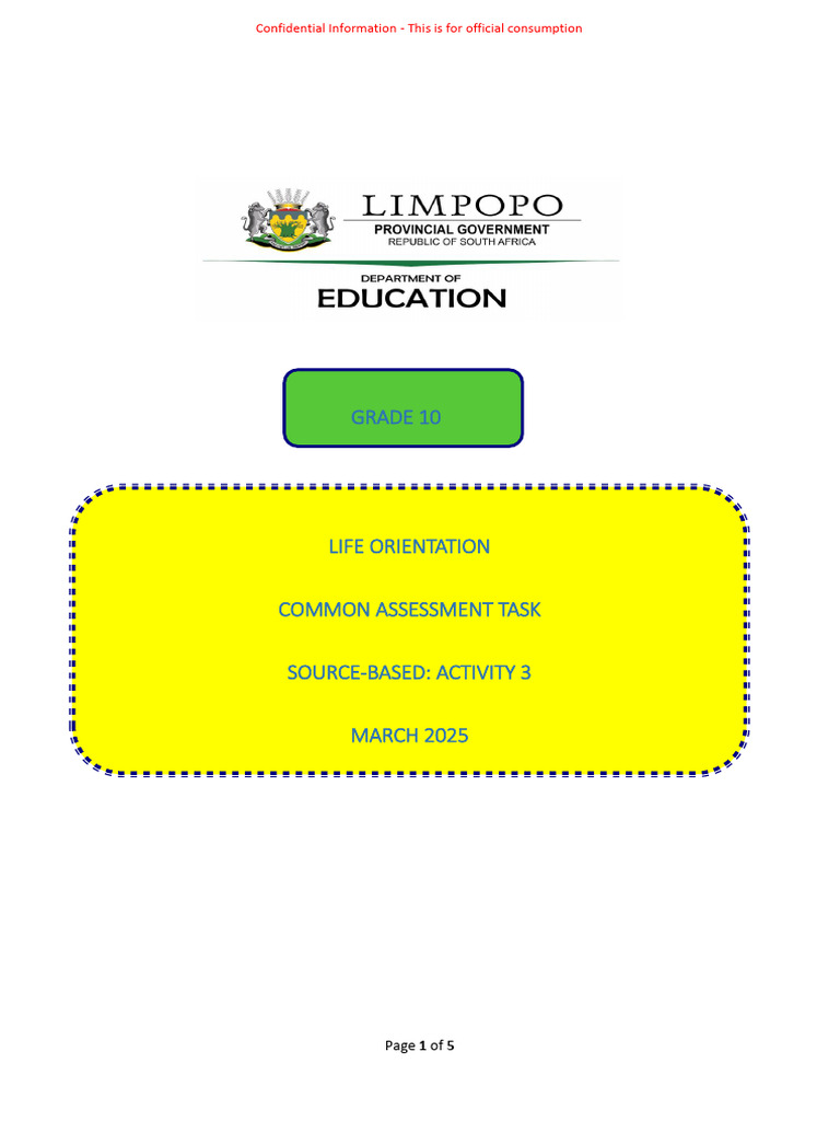 Life Orientation GRADE 10 2025 Task 1 ACTIVITY 3 QP Final | PDF | Discrimination | Reading ...