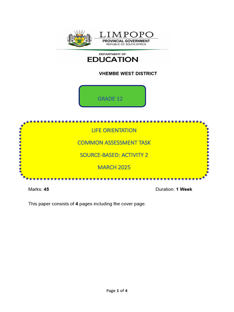 Life Orientation Grade 12 2025 Task 1 Activity 2 QP Final | PDF | Entrepreneurship | Reading ...