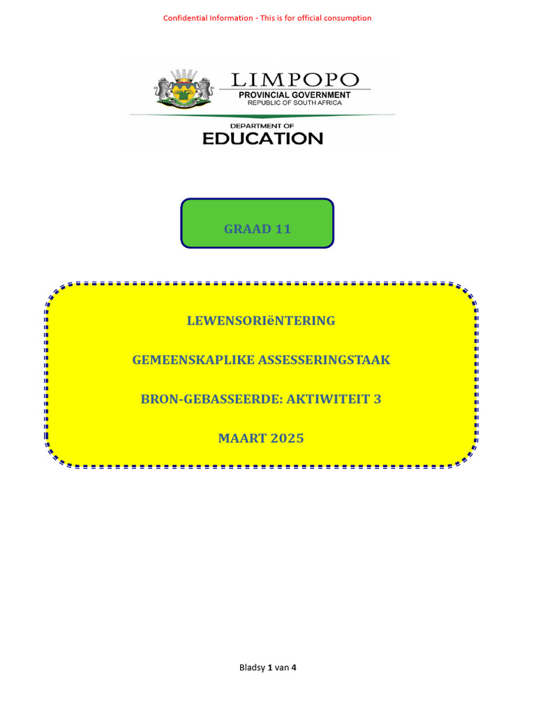 Lewensorientering Graad 11 2025 Taak 1 Aktiwiteit 3 QP | PDF