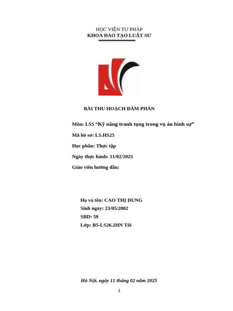 Bài Thu Ho CH Môn LS5 - HS. HS25 | PDF