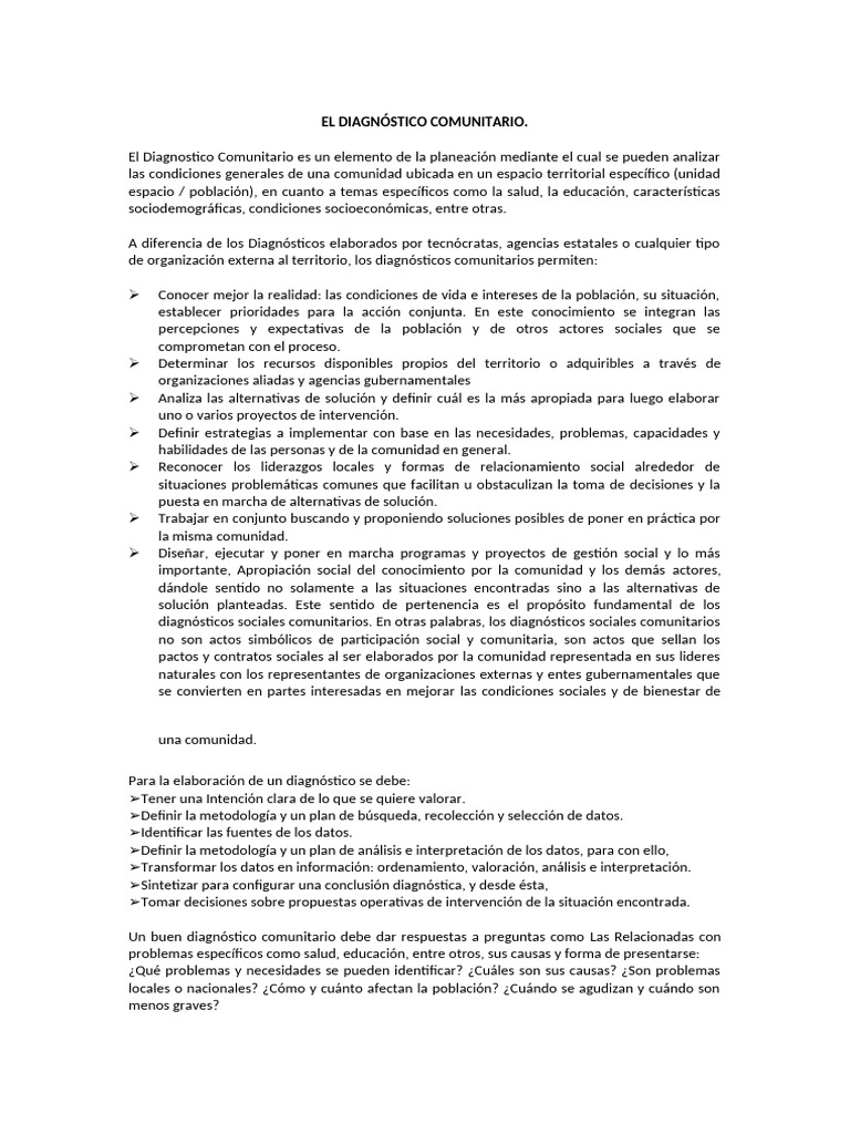 El Diagnóstico Comunitario. Lectura Dos_081636 | PDF | Comunidad | Toma de decisiones
