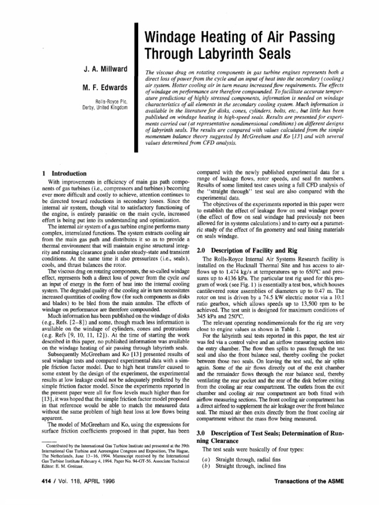 Windage Heating of Air Passing Through Labyrinth Seals7 | PDF | Turbine ...