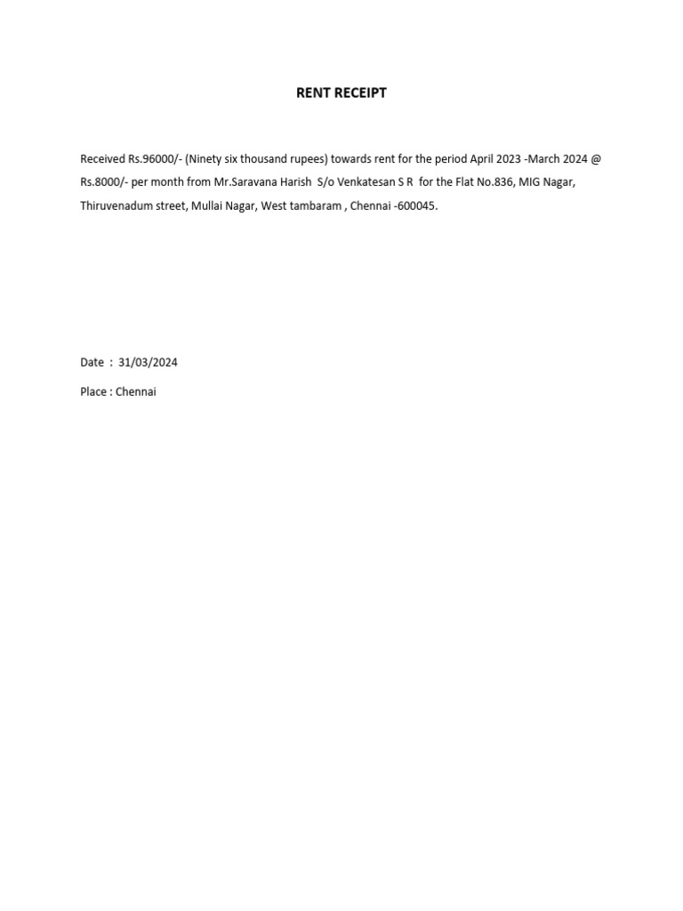 Original Rent Receipt | PDF