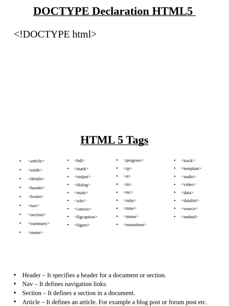 New HTML 5 Tag List | PDF | Html | Html Element