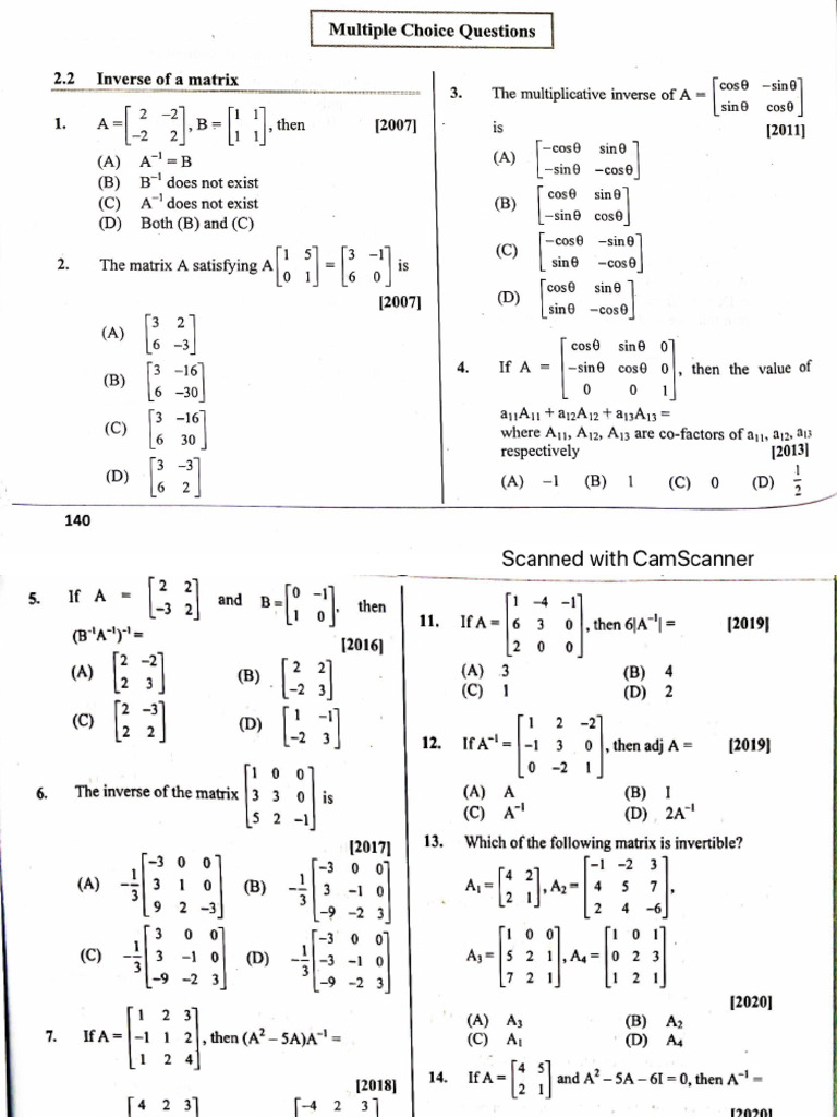 Matrices MHT-CET PYQ Question | PDF