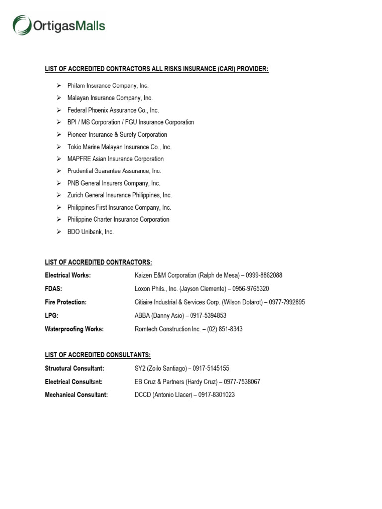 Accredited Cari Provider & Contractors - New GH Mall | PDF