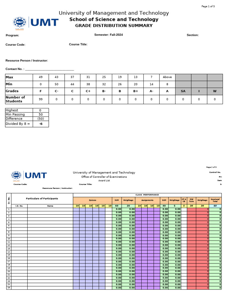 Grade Calculation Sheet Sample (Fall-2024) | PDF