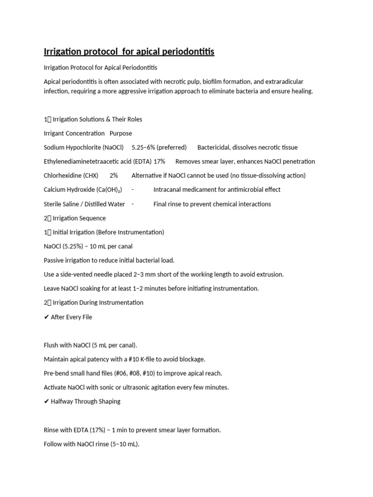 Irrigation Protocol For Apical Periodontitis | PDF