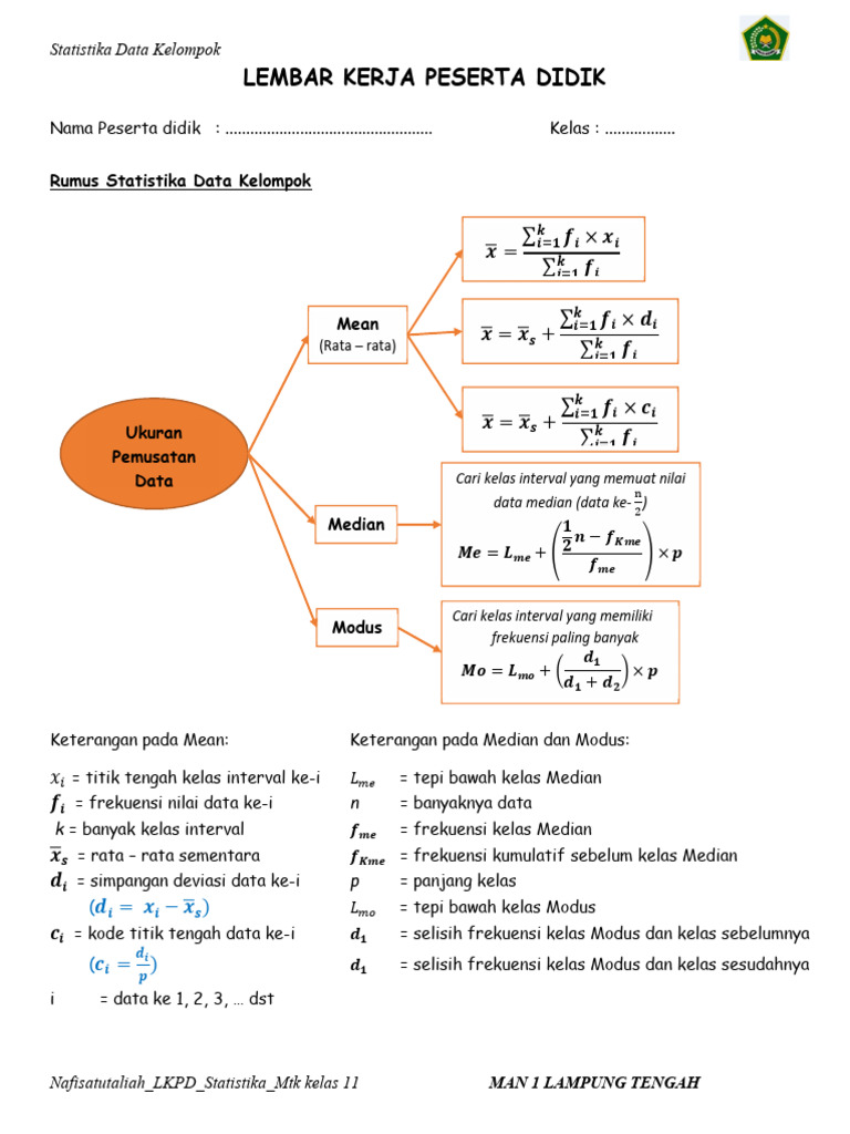 LKPD Kelas 11 Rumus Statistika Data Kelompok | PDF