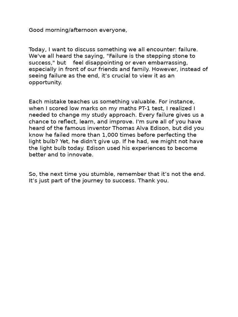 Speech On Learning From Failure | PDF