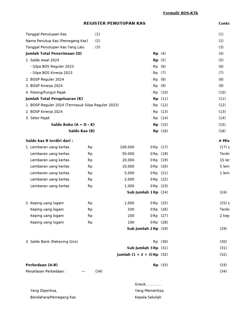 Form Kas Opname (K7b Dan K7c) Dan Cara Pengisian | PDF