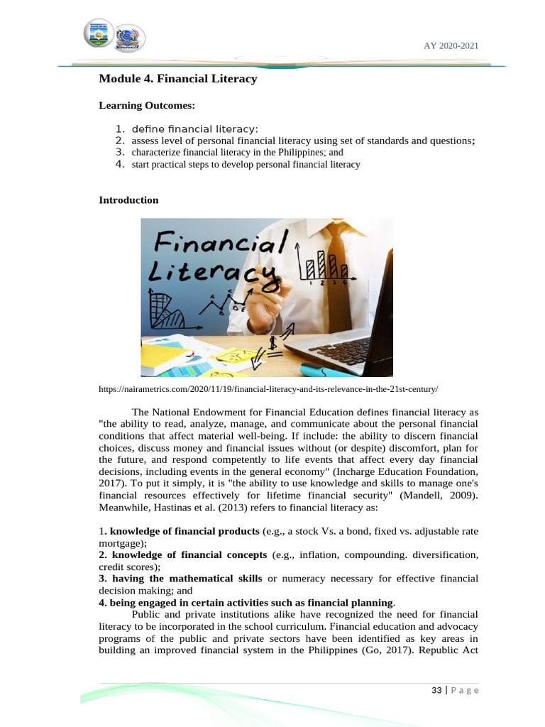 Module 4 Financial Literacy | PDF | Financial Literacy | Interest
