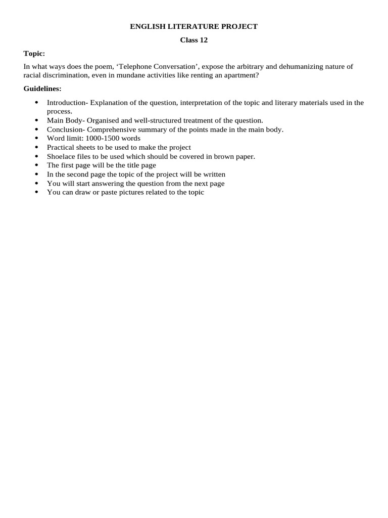 English Literature Project STD 12 | PDF