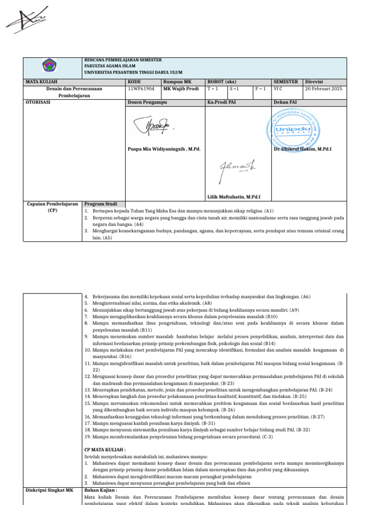 RPS Desain & Perencanaan PAI 6C 20242-1 | PDF