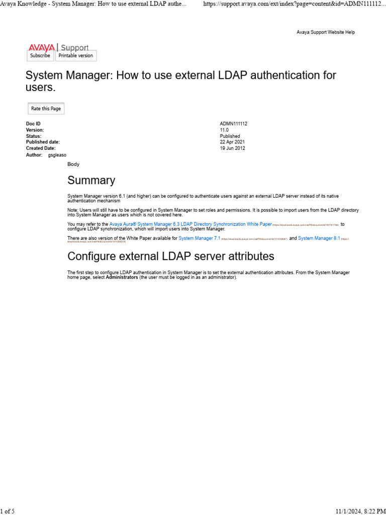 Avaya Knowledge - System Manager_ How to Use External LDAP Authentication for Users. | PDF ...