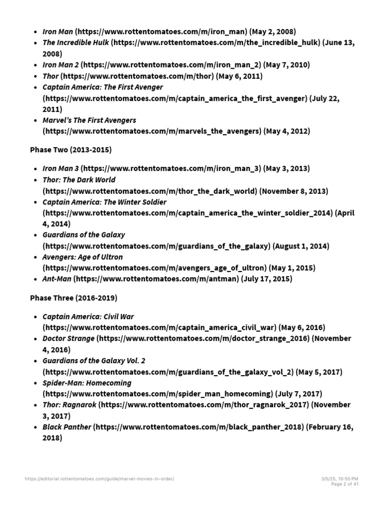 Chronological Marvel Movie Guide | PDF