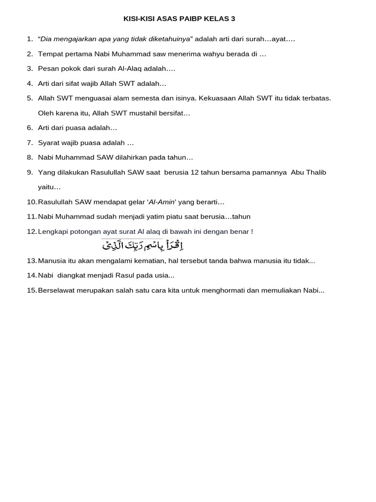 kisi asas paibp kelas 3 | PDF