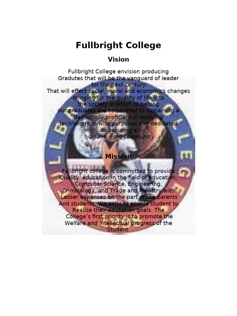 Fullbright College Mission and Vision | PDF