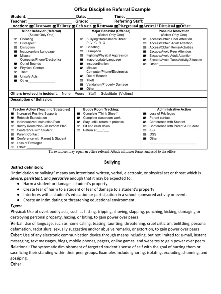 BSEL Example To Edit ODR 1 | PDF | Bullying | Aggression