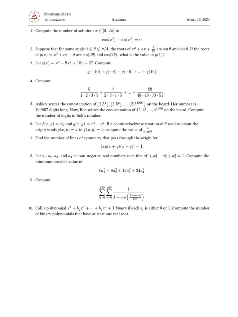 Algebra Problems | PDF