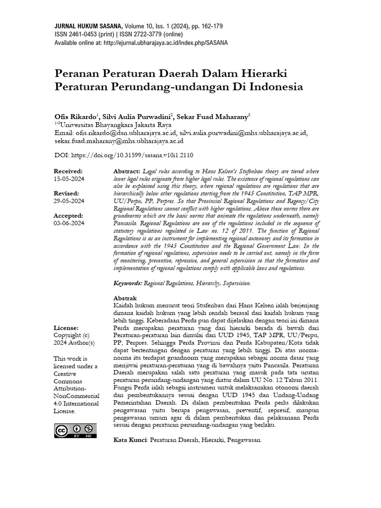 Peranan Peraturan Daerah Dalam Hierarki Peraturan Perundang-Undangan Di Indonesia | PDF