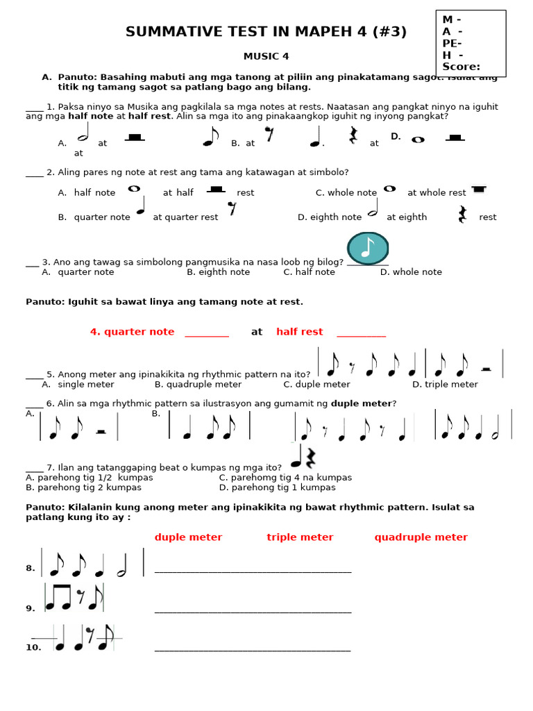 ST1 Mapeh 2022 23 | PDF