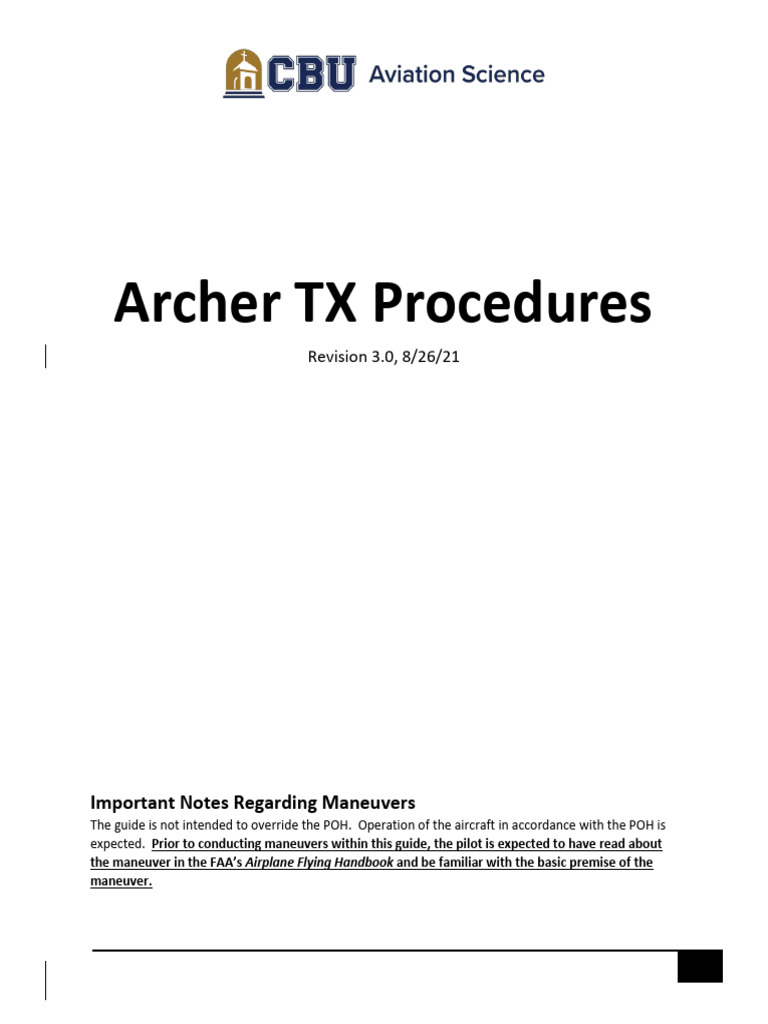 Archer TX Procedures Rev 3.0 | PDF | Takeoff | Flap (Aeronautics)