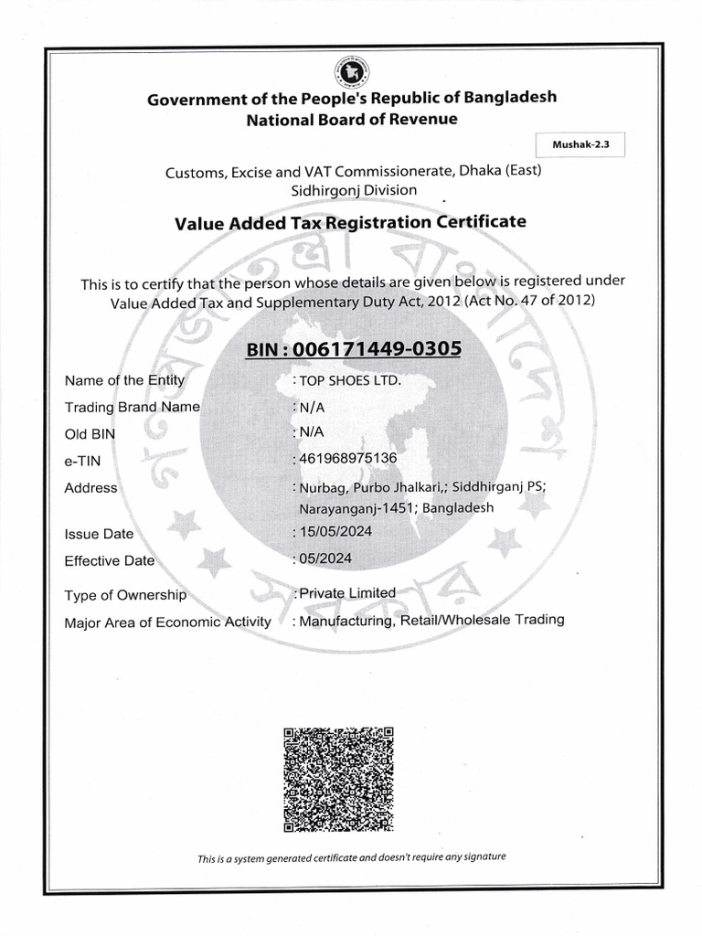 Top Shoes - BIN Certificate | PDF