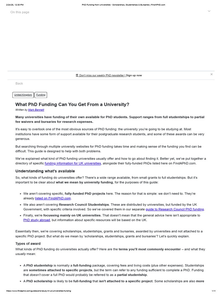 PhD Funding Options in UK Universities | PDF | Cost Of Living | Doctor ...