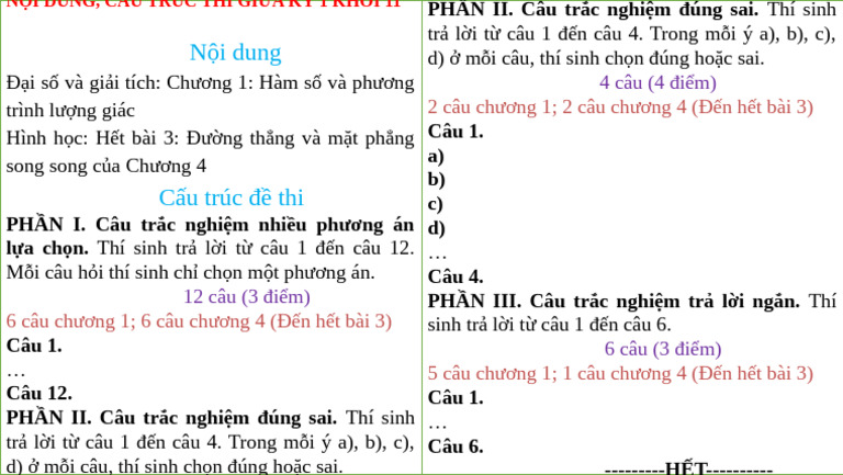 Cau Truc de Thi Giua Ky 1 Lop 11 1 | PDF